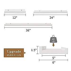TREOAKWIS 12 inch White Floating Shelves Oak Wall Shelf Natural Wood Wall Mounted Display Picture Ledge Shelf for Home Office Living Room Bedroom Wall Storage Shelf 6X12inch