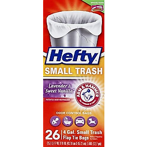 Hefty Small Garbage Bags, Flap Tie, Lavender & Sweet Vanilla Scent, 4 Gallon, 26 Count