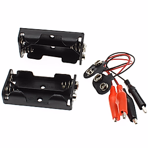 LBTODH 2Sets 2X 1.5V Battery Holder with T Type Wired Battery Alligator Clip Standard Snap Connector kit 3V Thicken Plastic Battery Case