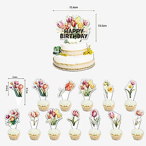 Tulip Party Decorations Tulip Flower Birthday Party Supplies Includes Tulip Birthday Banner Cake Topper Cupcake Toppers Balloons for Tulip Birthday Party Bridal Shower Baby Shower Decor