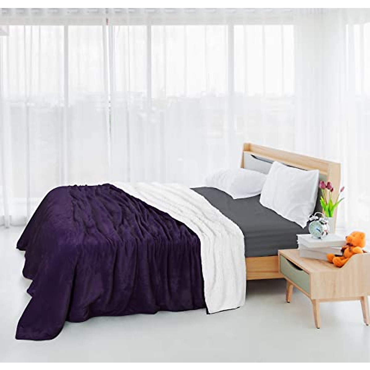 Utopia Bedding Sherpa Blanket Queen Size (Plum, 90x90 Inches) - Soft Lightweight Plush Fleece Reversible Blanket for Bed, Sofa, Couch, Camping and Travel