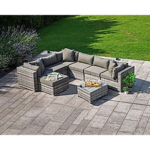 SUSIE'S GARDEN Outdoor Patio Sectionals Set No Assembly Aluminum Patio Furniture 8 Piece Outdoor Sofa Wicker Ottoman Chair Table w/Free Raincovers and Toss Pillows