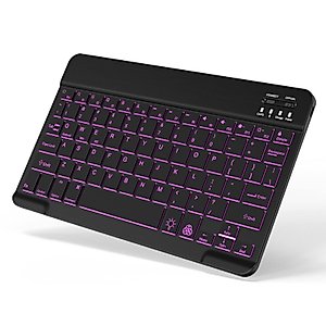 Backlit Bluetooth Keyboard Small Portable External Wireless Keyboard Cordless Rechargeable Illuminated for Android Tablet Cell Phone Smartphone iPad Pro Air Mini iPhone Windows Surface (Black)