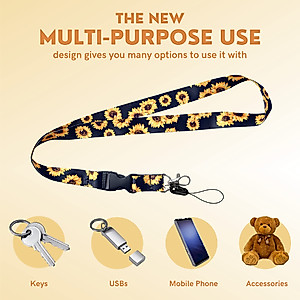 ID Badge Holder with Lanyard - Fashionable ID Card Holders with Retractable Lanyards - Soft Fiber,Metal Clip,Sturdy Buckle for Key,Wallet - Cute Sunflower Work,Nurse,Teacher Badge Holder