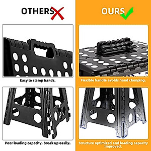 Delxo 16” Folding Step Stool in Black,1 Pack Premium Heavy Duty Foldable Stool for Adults,Portable Collapsible Plastic Step Stool,Non Slip Folding Stools for Kitchen Bathroom Bedroom Up to 400LBS