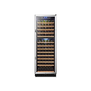 Lanbo Dual Zone Compressor Red Wine Cooler with Wooden Shelves, 160 Bottles