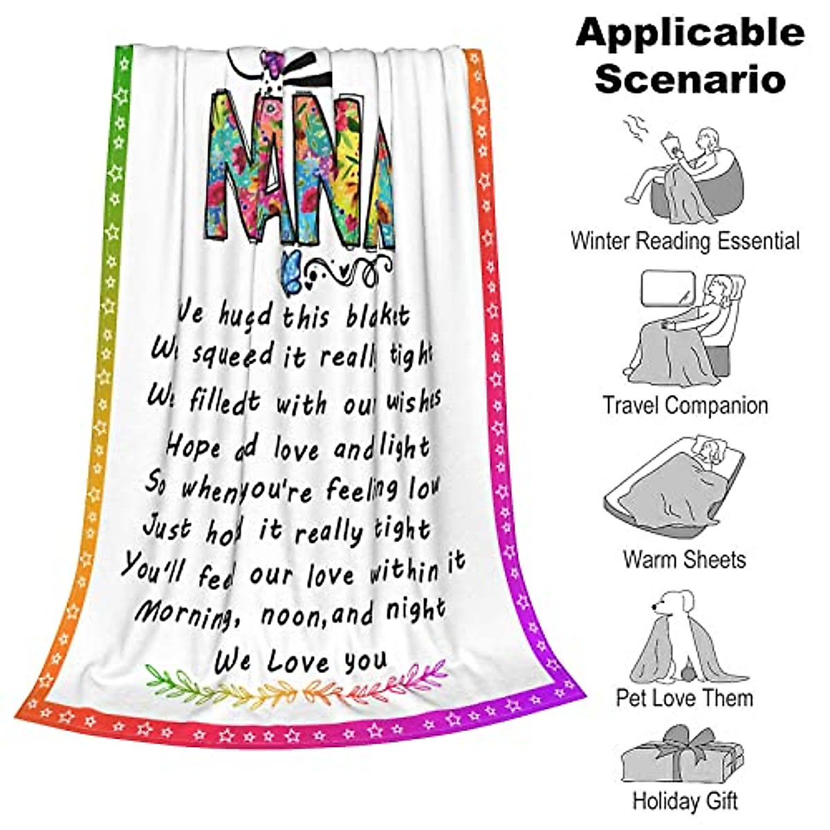 Nana Gifts Nana Birthday Gifts Blanket Nana Gifts from Grandkids Nana Gifts from Granddaughter,Grandson, Nana Throw Blanket Filled with Loving Sentiments, Gifts for Nana Throw Blanket 50” X 60”