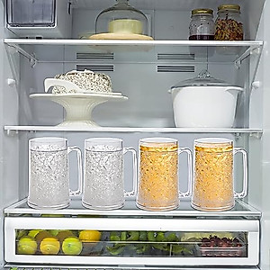 Fasmov Freezer Beer Mugs, 4 Pack Clear Double Wall Gel Frosty Freezer Ice Mugs, Freezer Mugs With Gel Beer Mugs For Freezer, Plastic Beer Mugs With Handles for Parties and Gifts, 16oz
