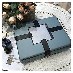 YUSIWOAL 1000TC Cotton Bedding Sets Queen King Size Duvet Cover FlatSheet with Rubber Pillowcase Bed Four Pieces Set(Blu,Queen)