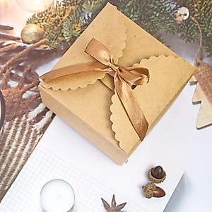 Brown Gift Box for Presents, 10 Pack Small Empty Kraft Gift Boxes with Ribbon For Packaging Candy, Cookie, Chocolate, Craft, Candle, and Other Small Gifts, 4.75” x 4.75” x 3.53” Cute Paper Boxes