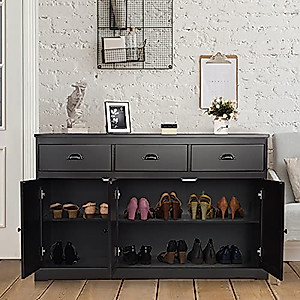 DORTALA Kitchen Buffet Sideboard, Wood Storage Cabinet w/ 3 Drawers and 2 Cupboards, 3 Doors, Morden Entryway Cupboard, Buffet Table for Dining Room, Kitchen, Living Room, Entryway, Brown