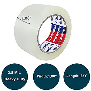 PROMAXCO Heavy Duty Packing Tape 6 Rolls, Total 390Y, Clear, 2.8 mil, 1.88 inch x 65 Yards, Ultra Strong, Refill for Packaging and Shipping