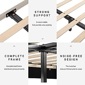 Benevika King Size Upholstered Platform Bed Frame with Linen Fabric Simple Style Headboard and Wooden Slats Support, Upholstered Mattress Foundation, No Box Spring Needed, Easy Assembly, Grey