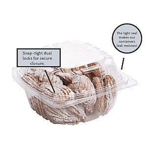 Smygoods Dessert Containers, (Pack of 50-6x6x3) Disposable Plastic Clamshell Food Containers, Clear Hinged Food Container