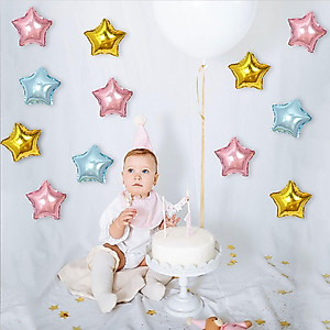 10 Inch Foil Star Balloons Gold Pink Blue, 45 Pcs Twinkle Twinkle Little Stars Shaped Foil Mylar Balloons Gender Reveal Balloon Wedding Shower New Years Graduation Party Favors Balloons Decorations