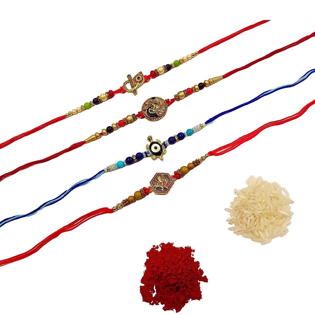 Rakhi for Brother, Bhaiya dooj, Rakshabandhan Rakhi Set of 4 with Red Color Thread Design, Raksha Bandhan Rakhi for Brother