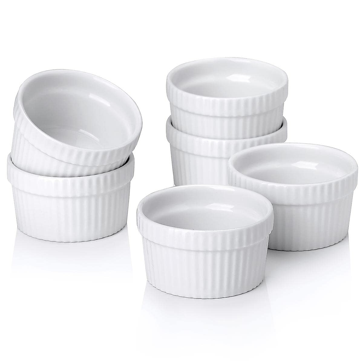 Mini Ramekins 1.5 oz, Vidalenta Dipping Sauce Cups, Tiny Ramekins Dip Bowl Porcelain Souffle Dish Set of 6, Small Ramekins Dessert Cups Small Bowls for Charcuterie Board, Microwave & Oven Safe, White