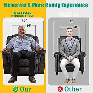 ANJ Oversized Rocker Chair Manual 360 Degree Swivel Recliners Comfy Glider Rocking Chairs for Big Man Home Extra Wide Overstuffed Reclining Chair for Living Room, Grey