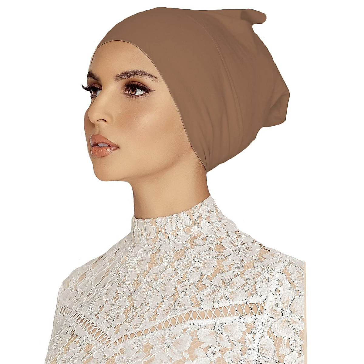 Hophor Women Slouchy Beanie Hats Bandana Bone Chemo Inner Cap for Hijab (Khaki+Nude)