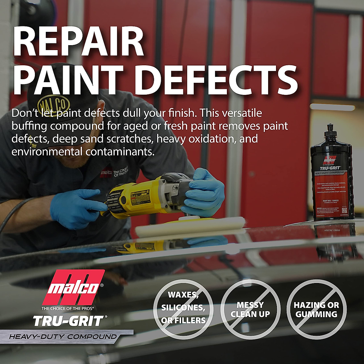 Malco Tru Grit - Heavy Duty Buffing and Polishing Compound for Cars/Automotive Paint Correction and Detailing/Removes 1000-1500 Grit Sand Scratches / 32 Oz. (120032)