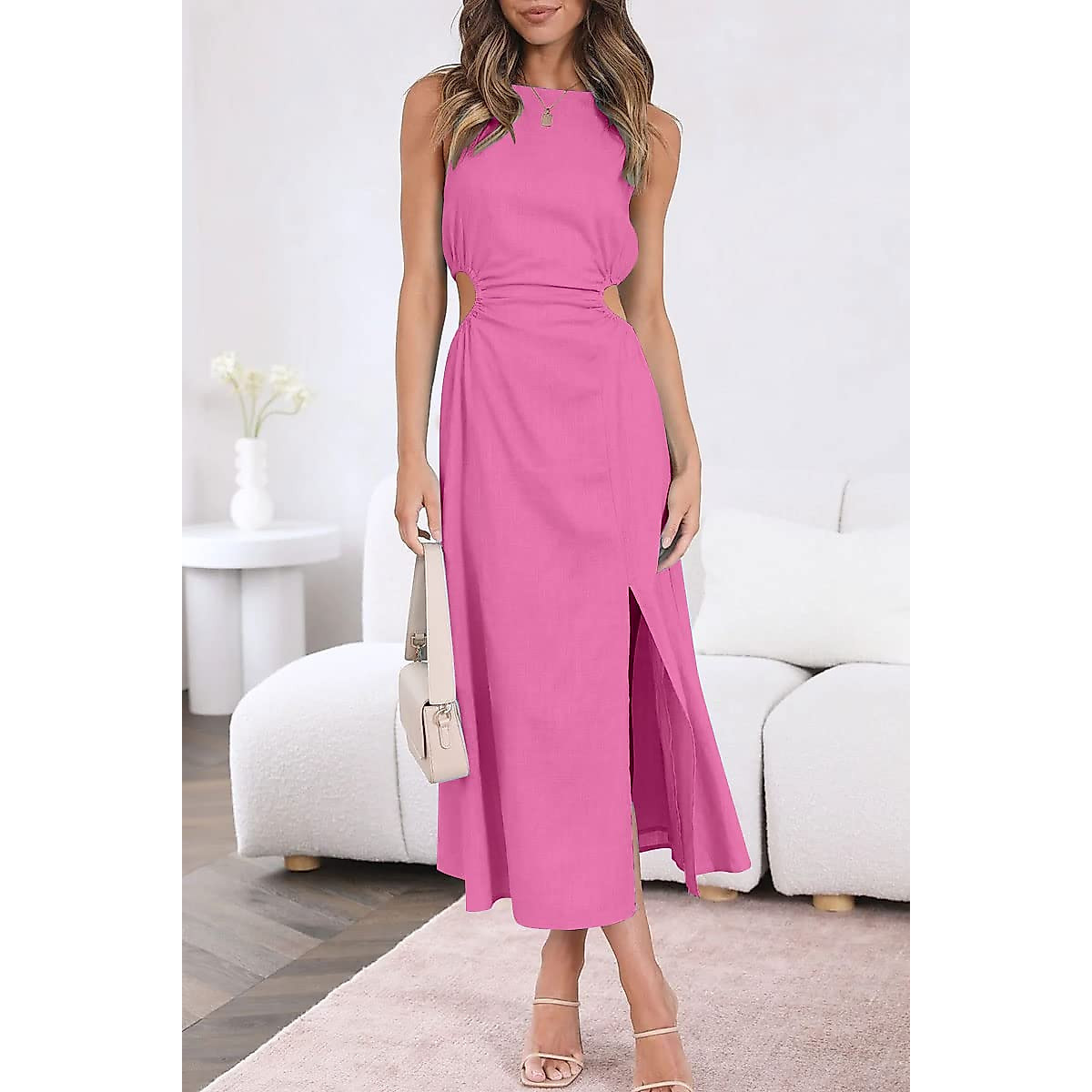 LILLUSORY Womens Ladies Pink Preppy Clothes Midi Dresses Y2k Cute Petite Girls Maxi Dresses
