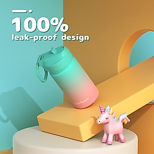 Kids Water Bottle, 12oz Water Bottles Kids with Straw and Stickers, Stainless Steel Vacuum Double Wall Insulated cup, Kids Water Bottle for School, Gifts for Girls(Green)