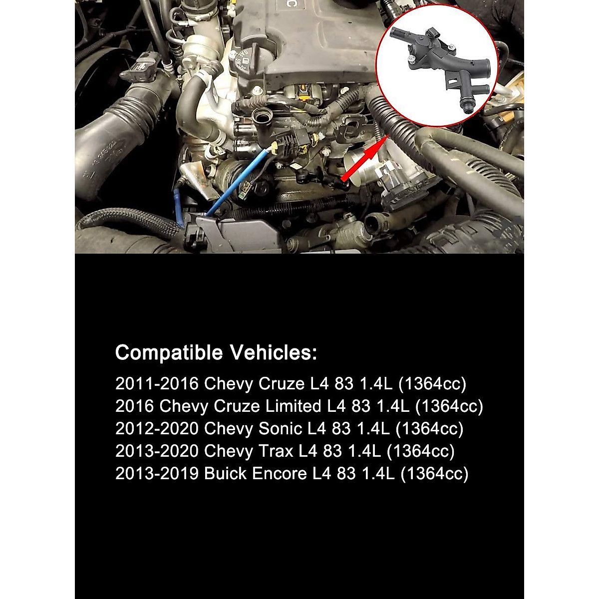 902-846 Engine Coolant Water Outlet Compatible with Chevy Cruze 2011-2016 Sonic 2012-2020 Trax 2013-2020 Buick Encore 2013-2019 1.4L L4 Replace# 25193922 55565334 Thermostat Housing