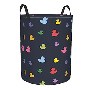 Foruidea Duckies Pitch-Dark Blue Laundry Basket,Laundry Hamper,Collapsible Storage Bin,Oxford Fabric Clothes Baskets,Nursery Hamper For Home,Office,Dorm,Gift Basket