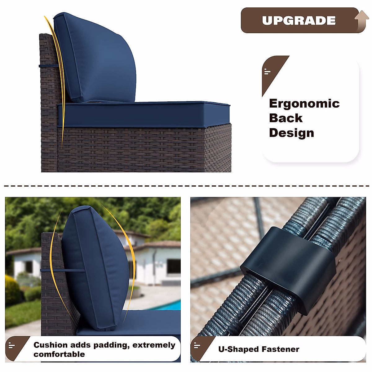 Delnavik Patio Furniture Set Sofa 12-Pieces Wicker Sectional Sofa Set, Outdoor Furniture Rattan Patio Conversation Set with Thickened Cushions and Glass Coffee Table, Navy Blue