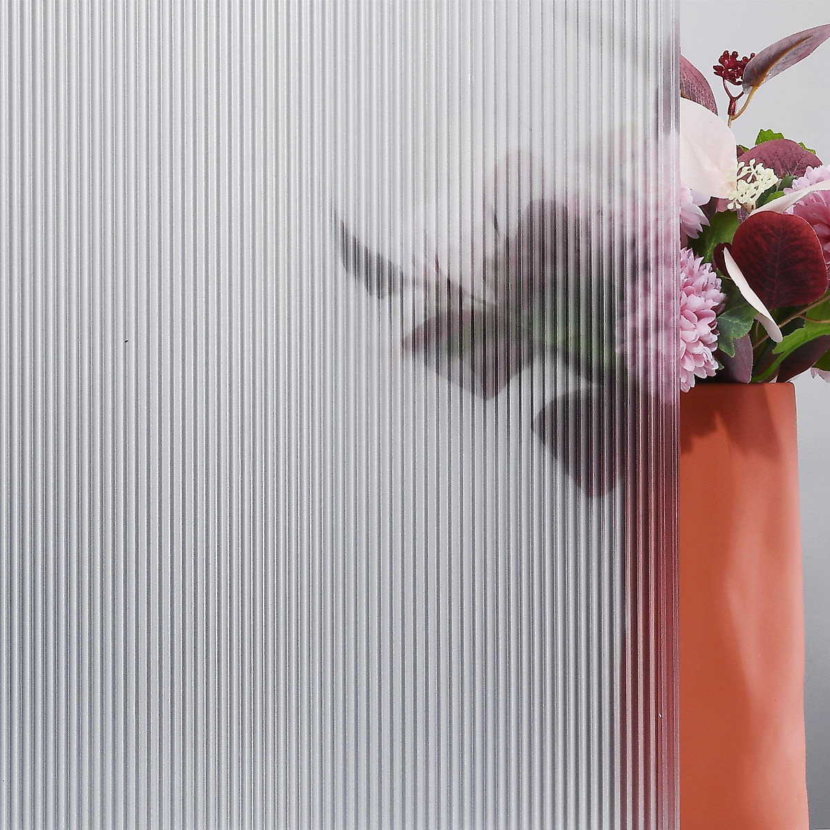 FEOMOS Frosted Reeded Glass Film, Window Privacy Film, Decorative Window Decals, 3D Glass Stickers for Window Door Cabinet Non Adhesive 35.4 x 78.7 inches