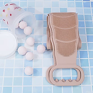 BAIMEI Shower Silicone Back Scrubber, Handle Body Washer, Exfoliating Texture Scrubbing Pad for Shower (Pink)