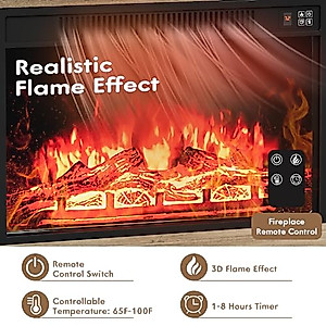 YESHOMY Electric Fireplace TV Stand for Televisions up to 65+ Inch, Media Entertainment Center Console Table with Four Open Storage Shelves & Cabinets, 58 Inch, Barnwood