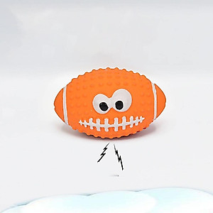 IEUDNS Squeaky Dog Toys Cartoon Dog Balls with Squeaker Rubber Latex for Small and Medium Breed, Orange Rugby
