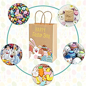 TOXOY 3 Rolls Red Gingham Ribbon and 18PCS Easter Kraft Gift Bags