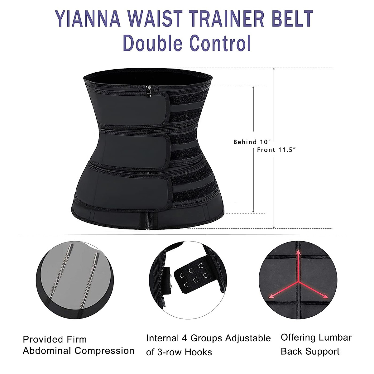 YIANNA Waist Trainer for Women Latex Underbust Training Belt Tummy Control Waist Cincher Sport Girdle,YA2228-Black-M
