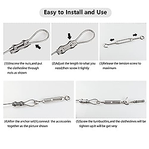 Clotheslines,20ft Portable Windproof Clothes Rope Line with Stainless Steel Cable Tightener System Multipurpose Heavy Duty Laundry Rope for Christmas Decor Outdoor/Indoor/Home/Drying (20Ft/6m)