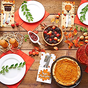 60 Pieces Thanksgiving Utensil Cutlery Holders Give Thanks Cutlery Pouch Holder Cutlery Wraps Bag Silverware Pouch Bags for Autumn Fall Harvest Party Dinner Tableware Centerpiece Table Decor