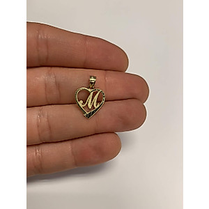 Ice on Fire Jewelry 10k Solid Gold Initial Pendant in Heart Frame with Diamond Cut Finish, Available in Different Letters of Alphabet Personalized Charm for Women (M)