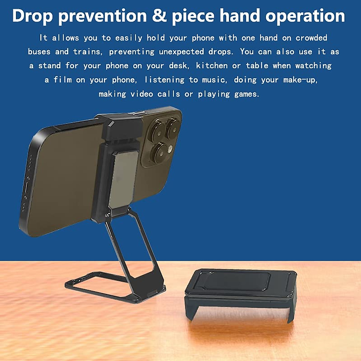 Warmyee Cell Phone Stand, Phone Holder,Adjustable Phone Stand for Desk, Thick Case Friendly Phone Holder Stand, Taller iPhone Stand Compatible with All Mobile Phone, iPhone 14- Black