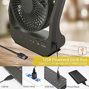 LAVESO Portable D-cell Battery Fan, Super Long Lasting Battery Operated Fan, Camping Fan, USB Desk Fan for Office Bedroom Workshop, 3 Speeds, Quiet, Timer, 5 inch