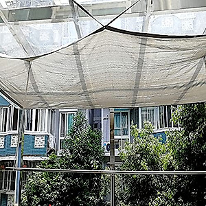 kufu01 85% UV Resistant Anti-Aging White Sunblock Shade Cloth,Water and Air Permeable Mesh Tarp,Shade Netting with Grommets,Rope,Sun Shade Sail for Roof Courtyard Garden Fence (1x2m/3.3x6.6ft)