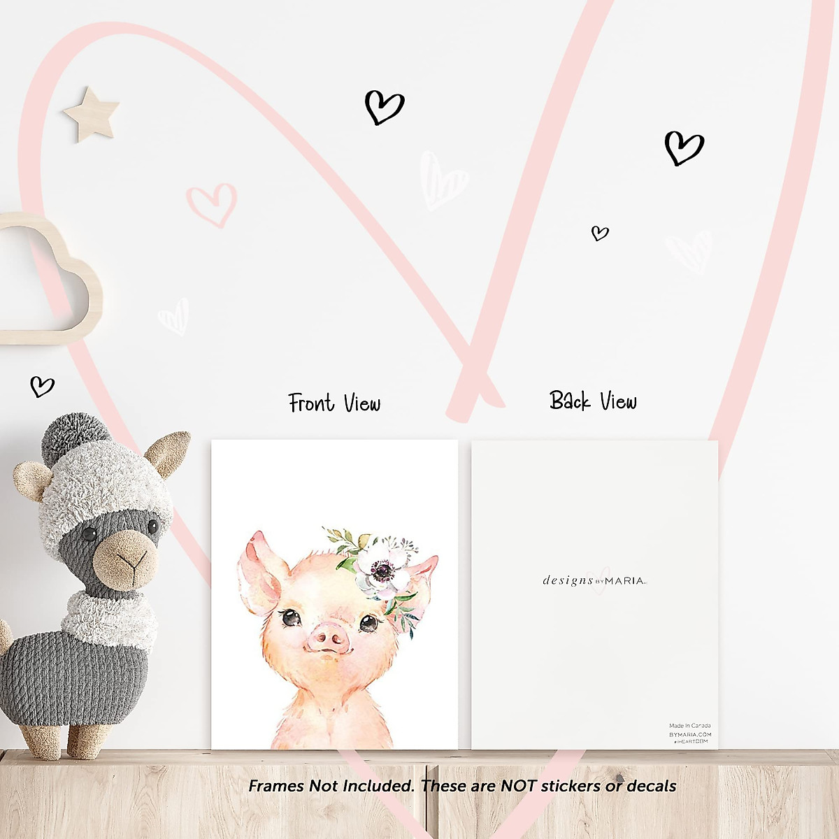 Designs by Maria Inc. Set of 4 UNFRAMED Farm animal kids nursery decor | Cute animal pictures | Animal posters safari wall decor | Farm Animal with Floral Crown Wall Art | Farmhouse Artwork (8"x10")