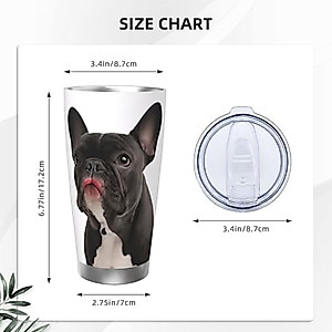 NHJKLWQSZ French Bulldog 20oz Stainless Steel Tumbler With Lid And Straw, Double Wall Vacuum Insulated Coffee Mug Travel Cups Leak-Proof Lid For Hot And Cold Drinks, Metal Straws And Brush