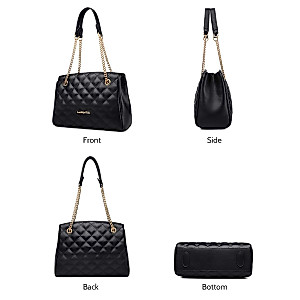 LAORENTOU Cowhide Shoulder Bag for Women Leather Quilted Purses Lady Handbag With Chain Strap
