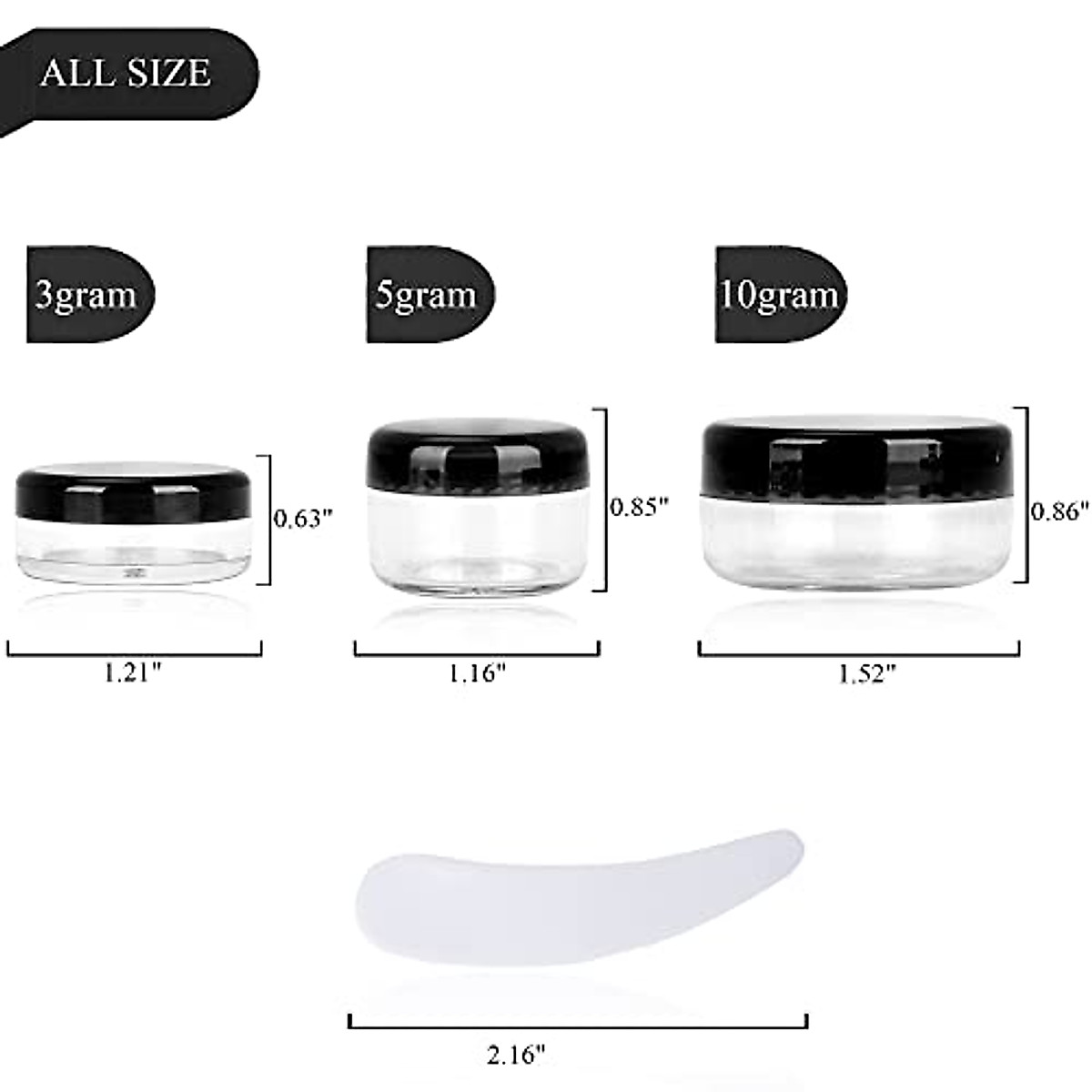 25PCS 10 Gram Sample Containers, 10ml Empty Jars with Lids, Small Cosmetic Containers, Mini Sample Jars with 2PCS Mini Spatulas for Make Up, Oils, Lotion, Powder, Paint, Jewelry, Lip Balms(Black Lid)