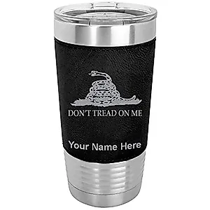 LaserGram 20oz Vacuum Insulated Tumbler Mug, Gadsden Flag, Personalized Engraving Included (Faux Leather, Black)
