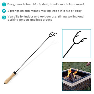 Sunnydaze 36" Easy-Opening Heavy-Duty Round Fire Pit Spark Screen Cover with Hinged Door and 26" Long Steel Fire Pit Poker Stick with Wood Handle Bundle.