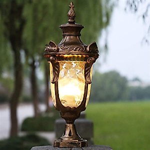 40cm 1-Light European Vintage Glass Lantern Columns Lamp Outdoor Garden Post Lights Waterproof Retro IP55 E27 Garden Patio Villa Decorative Street Light Column Brick Table Light Decorate