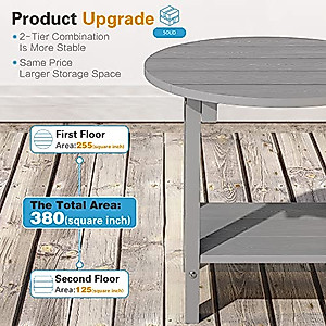 SAKSUN Round Outdoor Side Table, 18 Inch End Table 2-Tier Plastic Adirondack Tables with Storage Shelf, Weather Resistant for Patio,Garden, Porch (Grey)