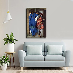 Hellelil And Hildebrand, The Meeting On The Turret Stairs - Frederick William Burton Poster Canvas Picture Printing Wall Art Decoration Posters Aesthetic Living Room Wall Decor (12×18inch-No Framed)